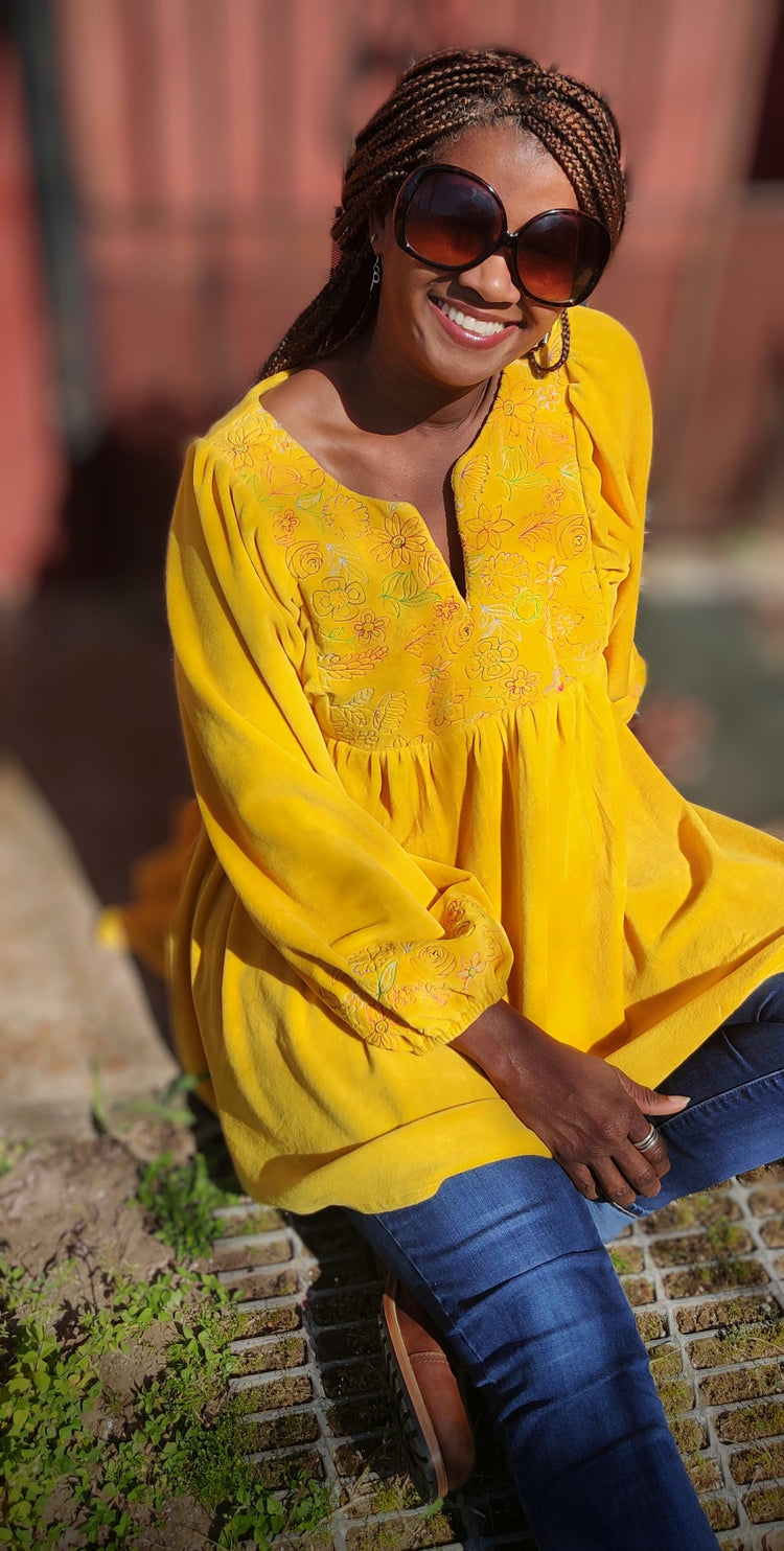 Liberty Esther Tunic in Velour with Machine Embroidery Accents ...